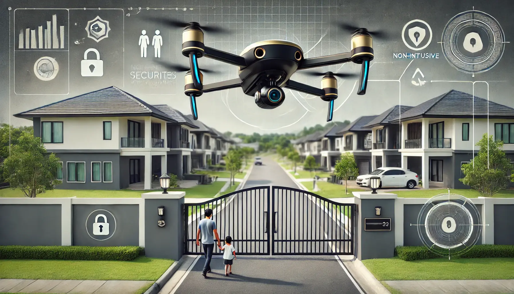 Drone in residential area store